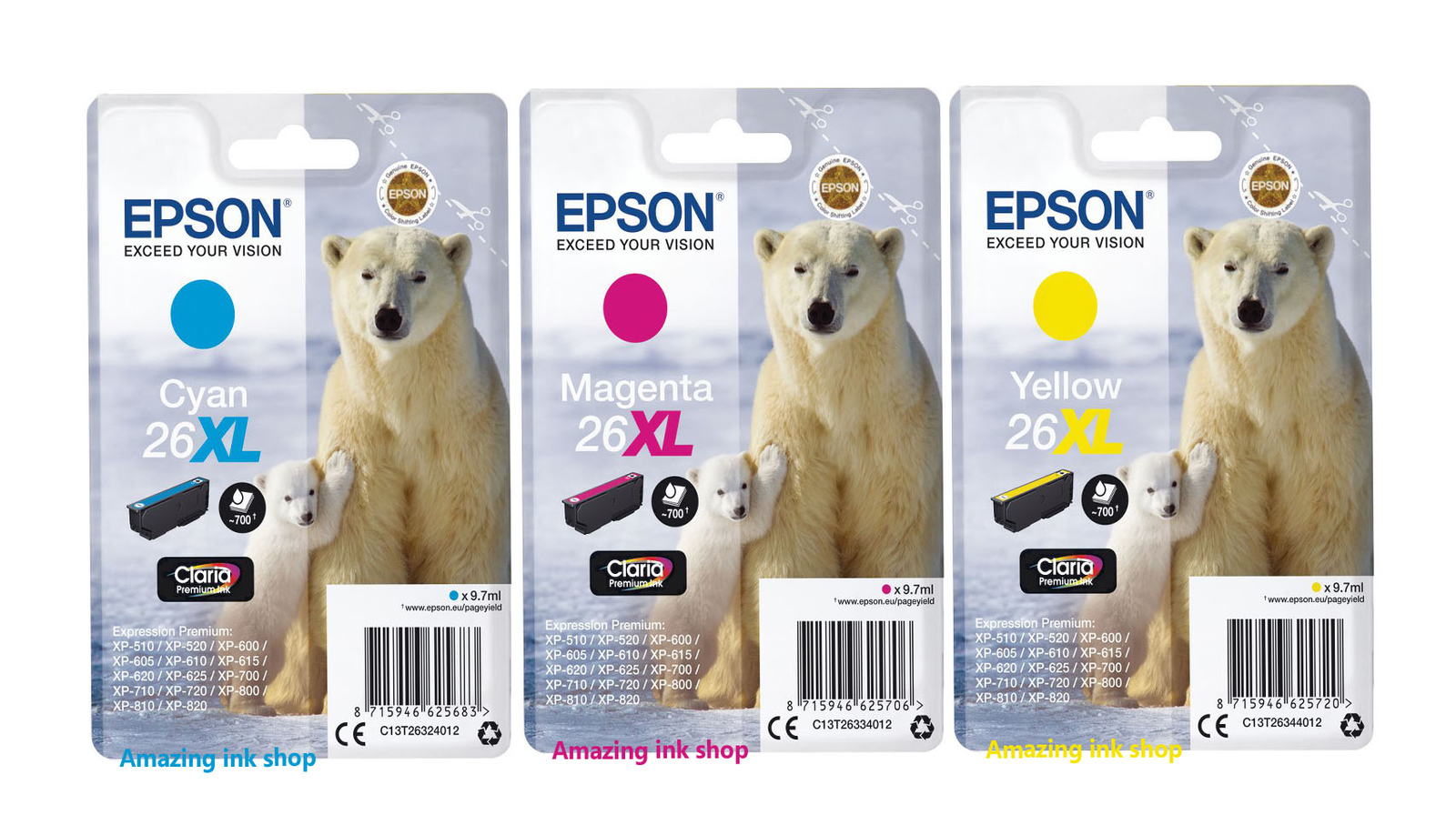 Genuine Epson 26XL Tripple Pack Ink Cartridge XP-510 XP-520 XP-600 XP ...