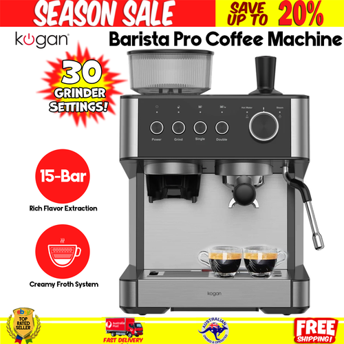Kogan Barista Pro Espresso Coffee Machine with Coffee Grinder Steam ...