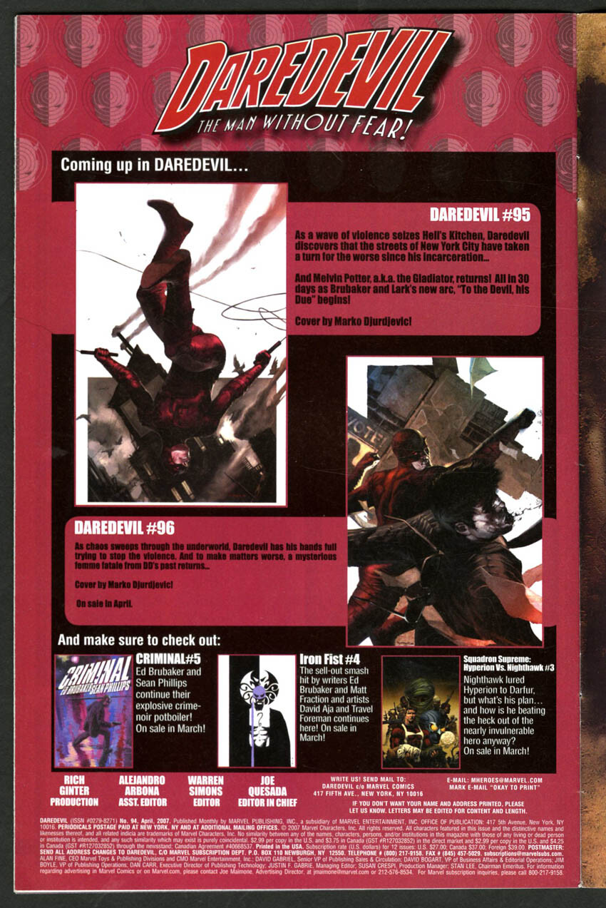 John Romita SR SIGNED Marvel Daredevil #94 April 2007 PSA/DNA ...