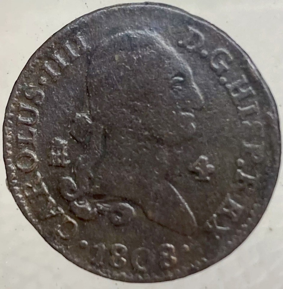 Nice 1808 Spanish Coin 4 Maravedis Rare King Charles IV Full Date Don ...