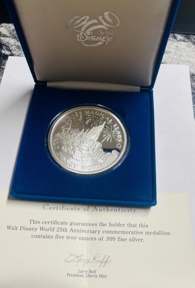 5 Troy Ounces 1971-1996 Disney Proof Round Liberty Mint 2,500 Mintage ...