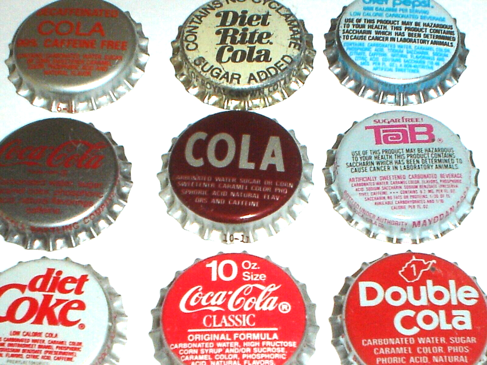 Vintage Unused Lot of 9 Soda Bottle Caps Diet Pepsi, Diet Coke, Double ...
