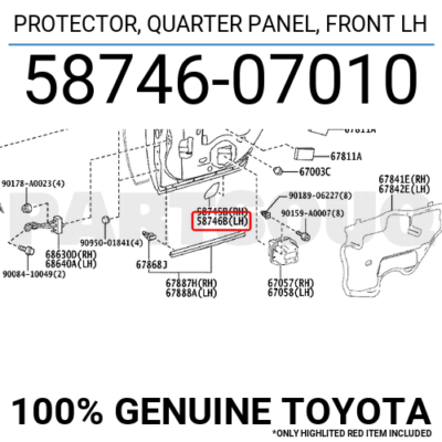 5874607010 Genuine Toyota PROTECTOR, QUARTER PANEL, FRONT LH 58746 ...