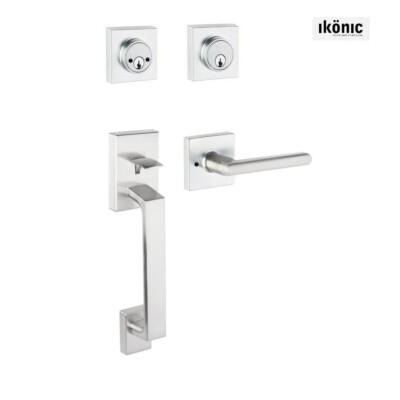 Ikonic Thumb Press Entrance Lock Set with Deadbolt Lock Chrome Satin ...