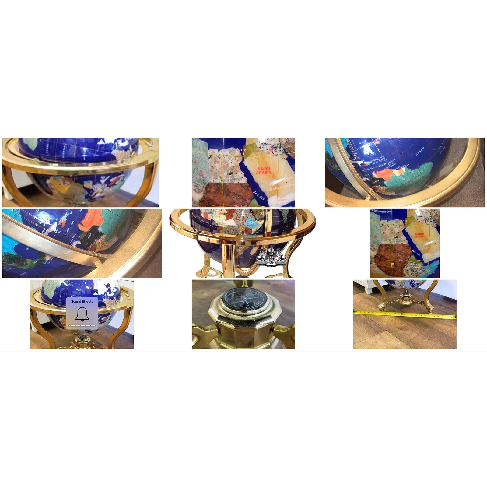 Unique Art 21-Inch Tall Blue Lapis Ocean Table Top Gemstone World Globe ...