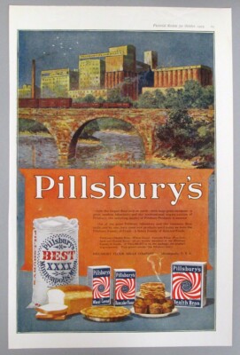 VTG 1919 DOUBLE ADS "PILLSBURY'S FLOUR" "SKINNER'S MACARONI" ART PRINT ...