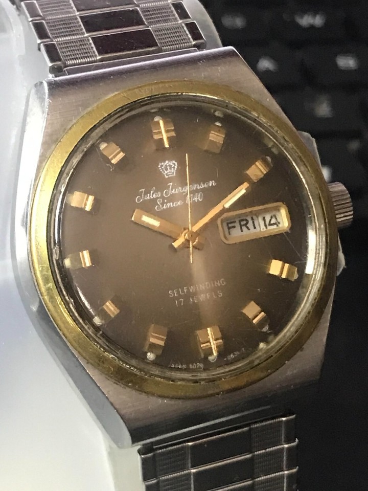 JULES JURGENSEN 36mm 17 Jewells DAY/DATE Self Wind Men Watch, Run ...