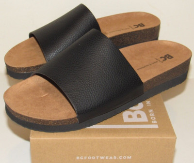 BC Footwear Get Going Slide Sandals Womens 9 Shoes BLACK Vegan Leather ...