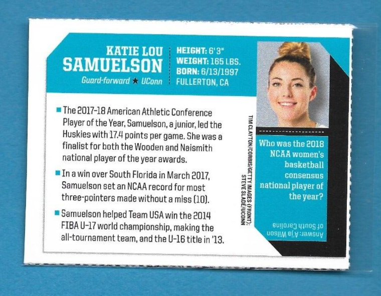 2018 SI Kids KATIE LOU SAMUELSON Rookie, University Connecticut/WNBA ...