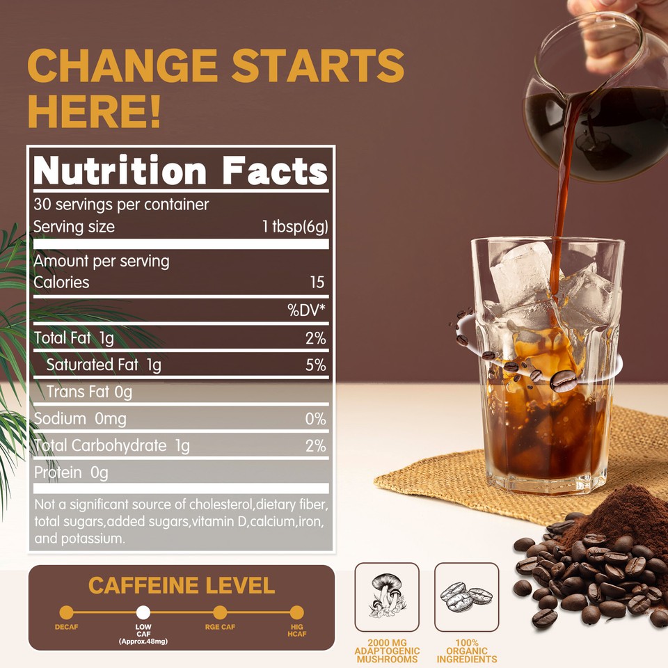 Mushroom Coffee - Organic Coffee Supplement, Energy Boost, Immunity, 30 ...