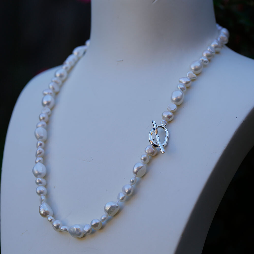 DL94 Nice Freshwater pearl Natural Baroque white mix size necklace AAA+ ...