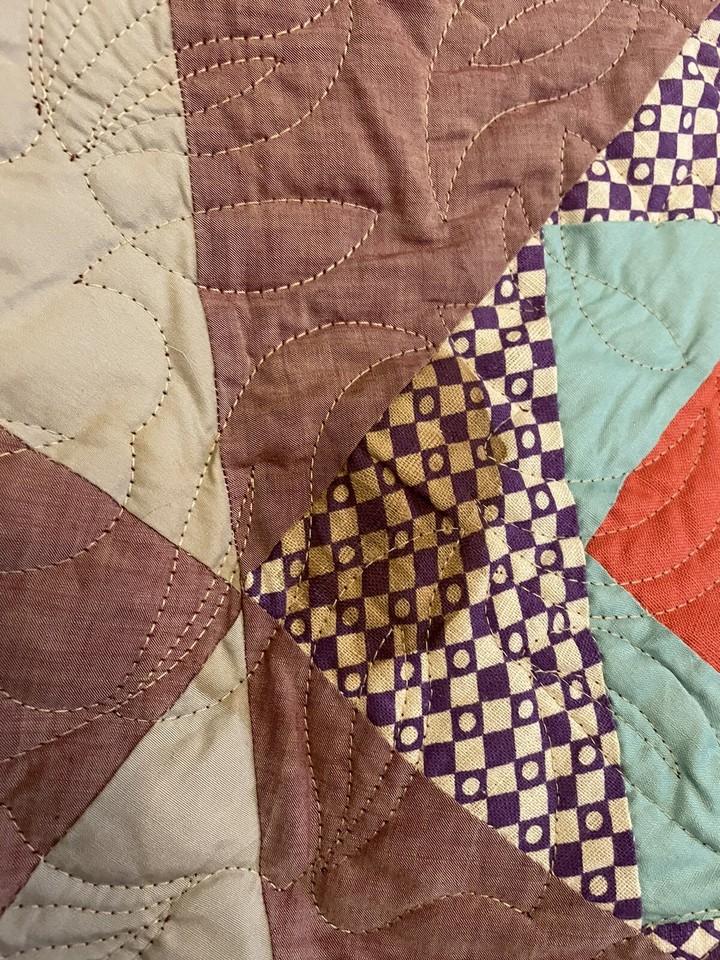 Vintage Handmade Patchwork Quilt Stunning Stitched Quilted Diamond In A Square | eBay