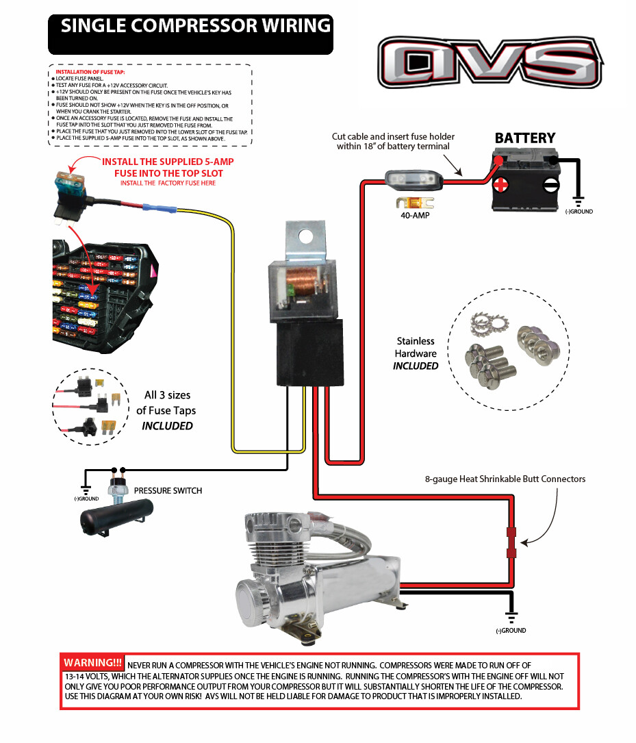 AVS single air compressor wiring kit airmaxxx & viair air ride ...