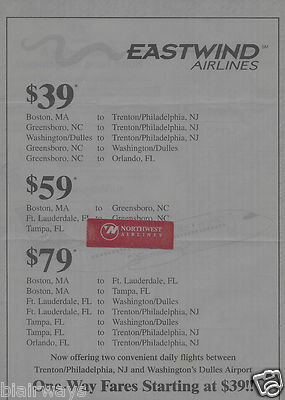 EASTWIND AIRLINES BOEING 737-200 1998 TRENTON N.J TO WASHINGTON DULLES ...