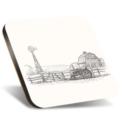 1x Square Coaster 12cm Rustic Farm Landscape Farmer Art #51945 | eBay UK
