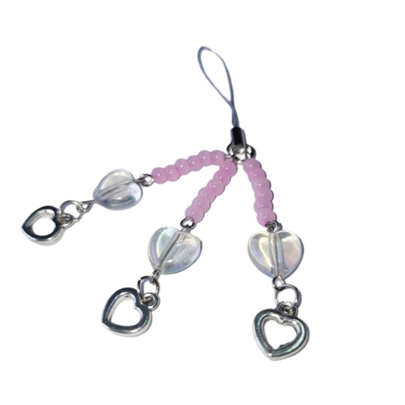 Phone Chains Unique Keyrings Clear Hearts Phone Charm Beads Phone ...