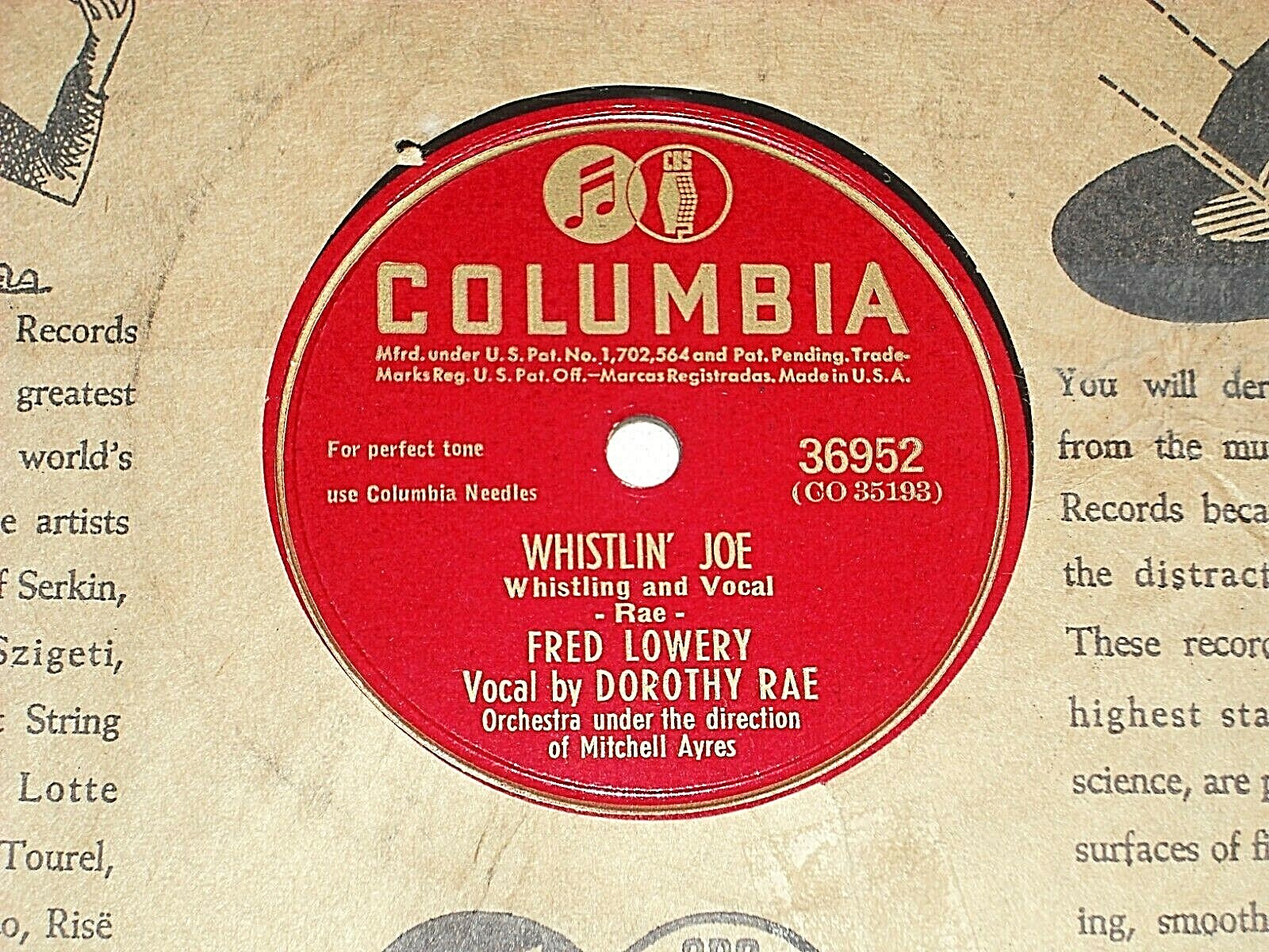 FRED LOWERY-Whistlin' Joe (1946) COLUMBIA 10" 78 RPM Shellac Single | eBay