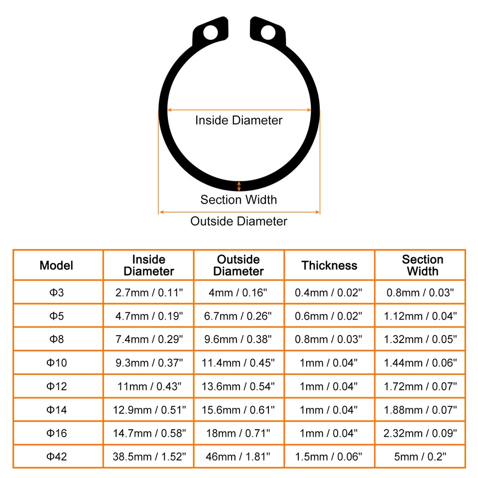50 Pcs External Retaining Rings, 7.4mm 65Mn Carbon Steel Circlip Snap ...