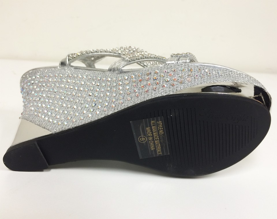 Womens Pump Wedge Platform High Heel Rhinestone Sandles Shoe Party ...