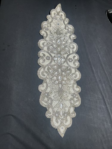 PIER 1 BEADED TABLE RUNNER SILVER & WHITE 36"x13" WEDDING HOLIDAY ...