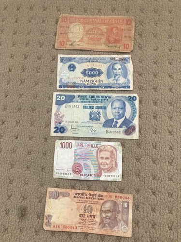 5 X Foreign bank notes Chile, Vietnam, Kenya, Italy, India (k) | eBay ...