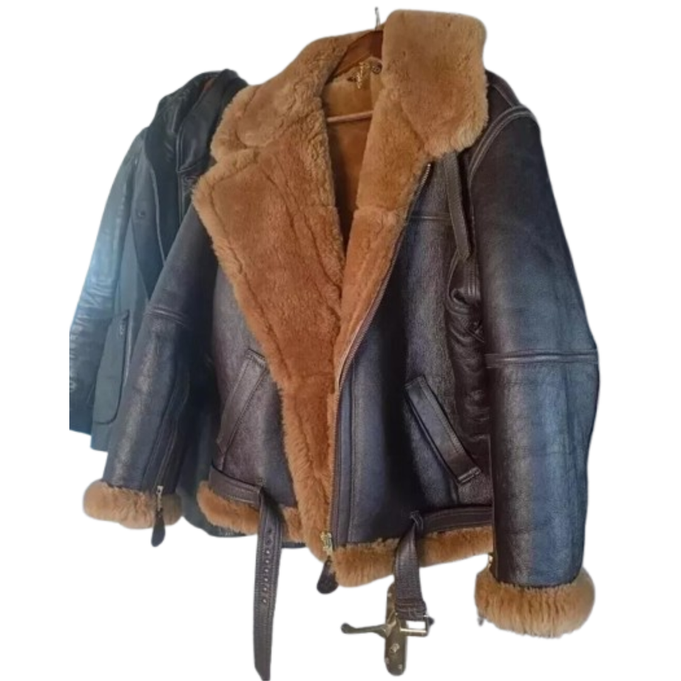 B3 RAF Brown Men's Flying Bomber Shearling Aviator Fur Irvin Real ...