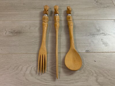 Vintage Handcarved Wooden Egyptian Salad Food Serving Utensil Fork ...