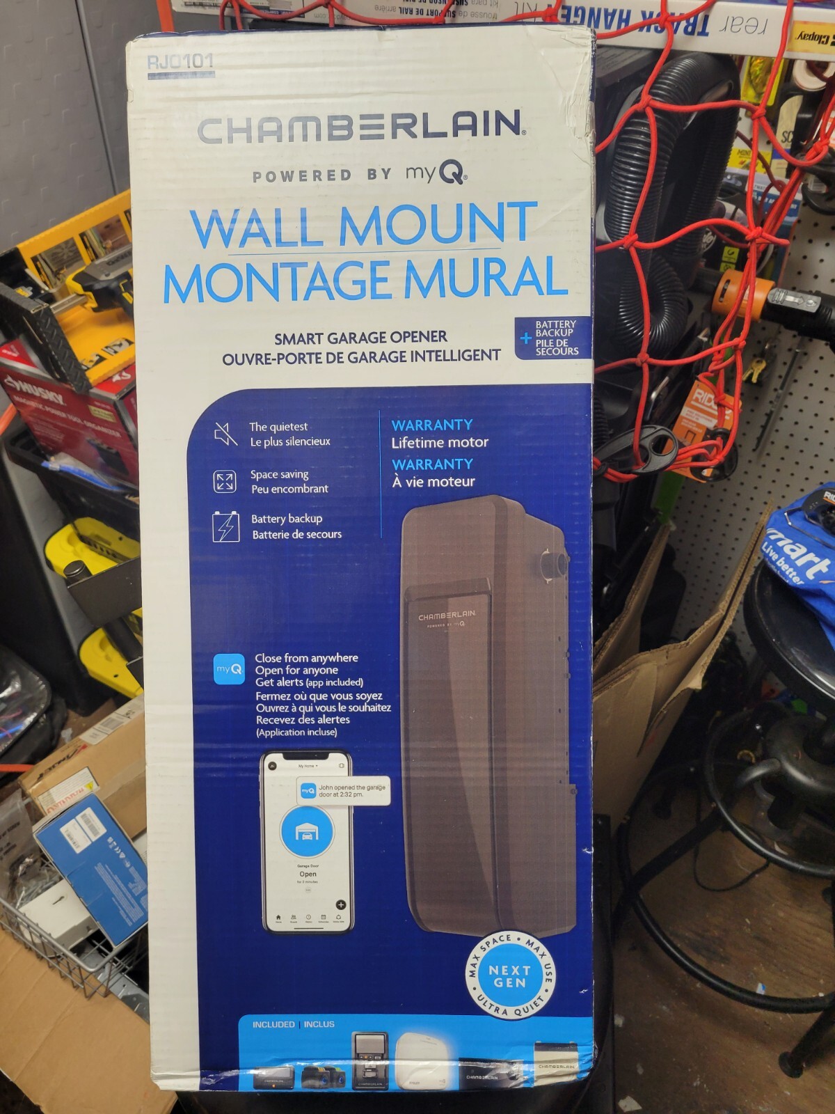 Chamberlain RJ0101 Ultra-Quiet Wall Mounted Battery Backup Garage Door ...