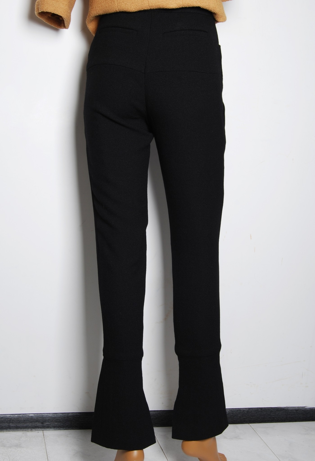 CHANEL Women Pants Black Wool Blend Boot Cut High Waist Trousers Size ...