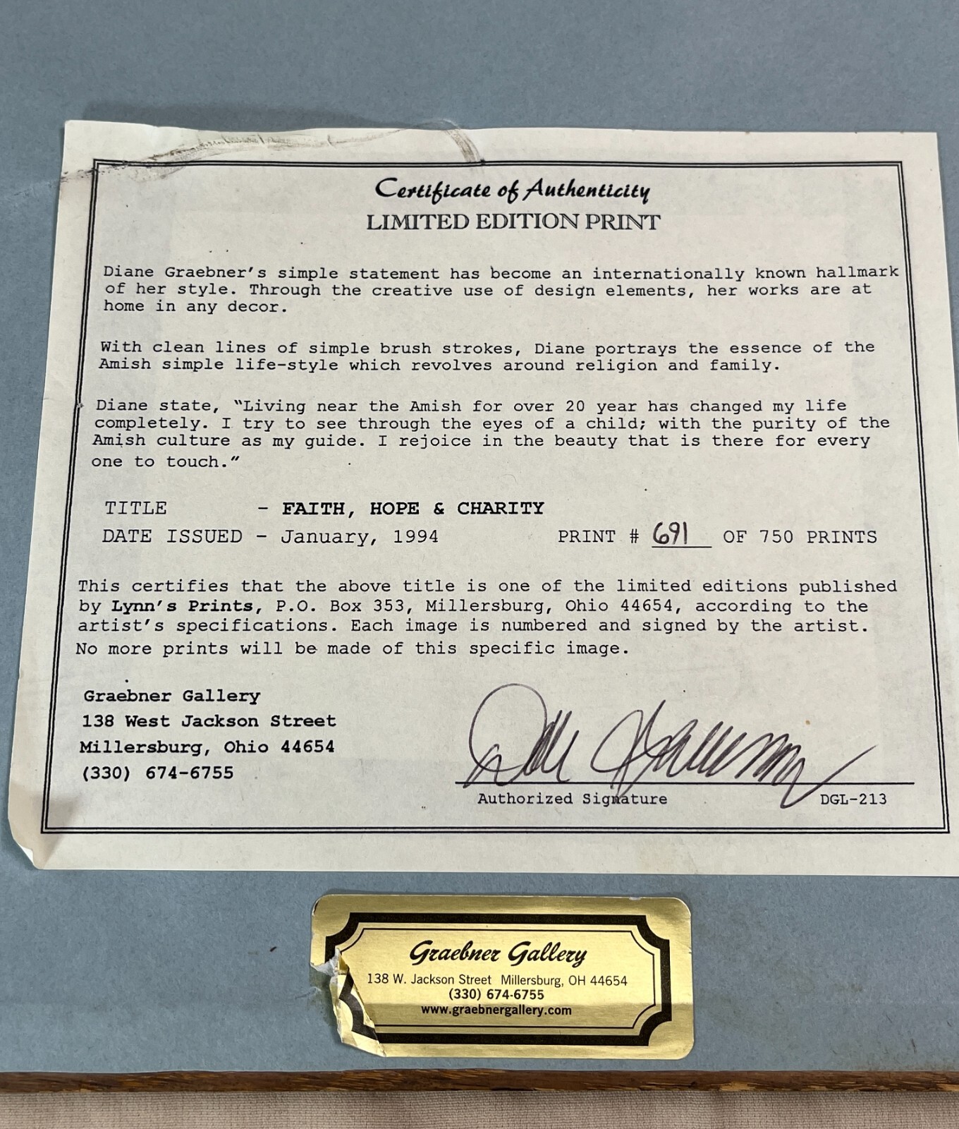 DIANE GRAEBNER Art Print Amish Faith Hope & Charity - Signed Numbered ...