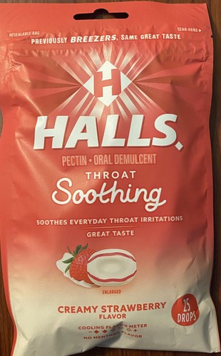 Halls Creamy Strawberry Throat Soothing Lozenges 25 Cough Drops - NEW ...