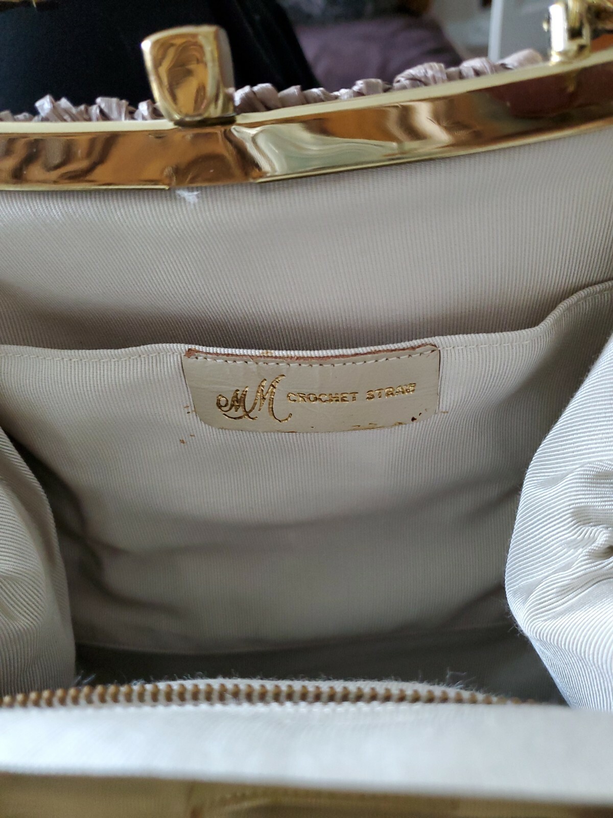 Morris Moskowitz Vintage MM Crochet Straw Purse Brown Gold metal handle ...