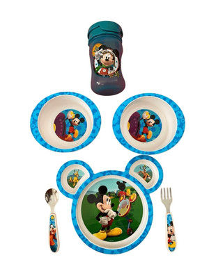 Lot Of 6 Kids Mickey Mouse Divided Plate Bowls Sippy Cup Silverware | eBay