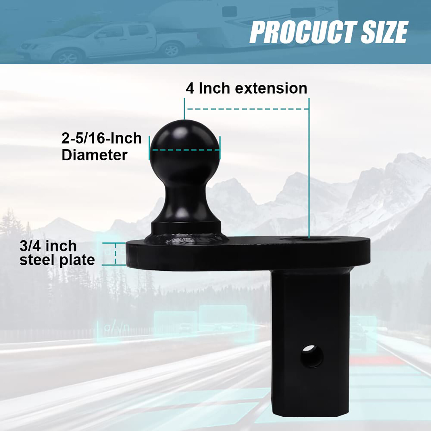 Gooseneck Extender Trailer Hitch W/2- 5/16" Ball 4" Offset Black Coated ...