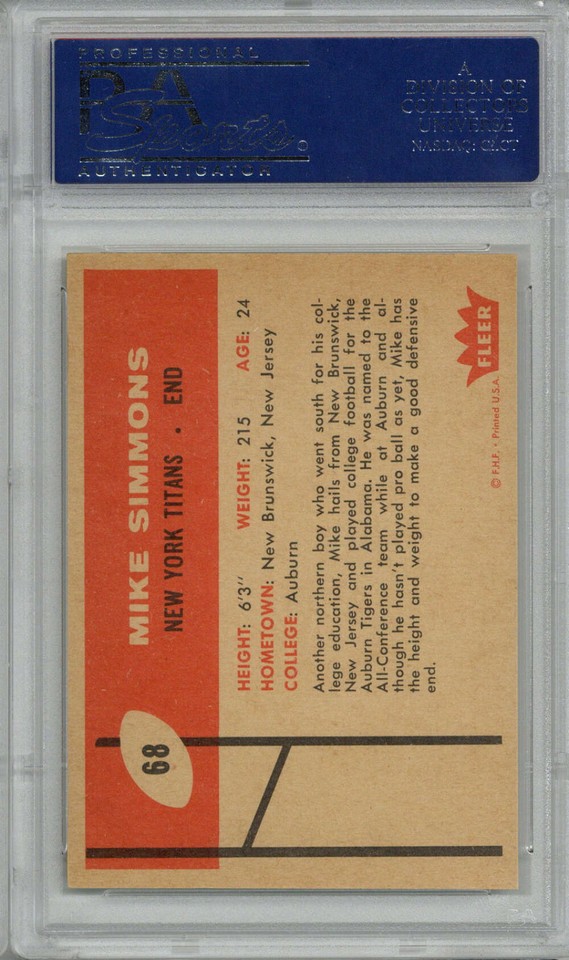 1960 Fleer #68 Mike Simmons Titans PSA 8 NM-Mint ID:407246 | eBay