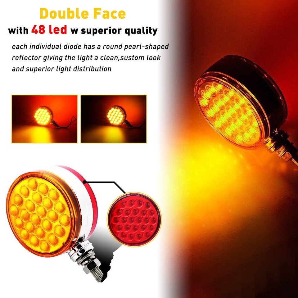 4x Round Double Face LED Pedestal Fender Light Truck Trailer Turn ...