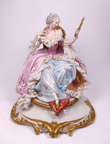 CAPODIMONTE DRESDEN LACE FIGURE OF LADY HOLDING MIRROR BY GIUSEPPE ...