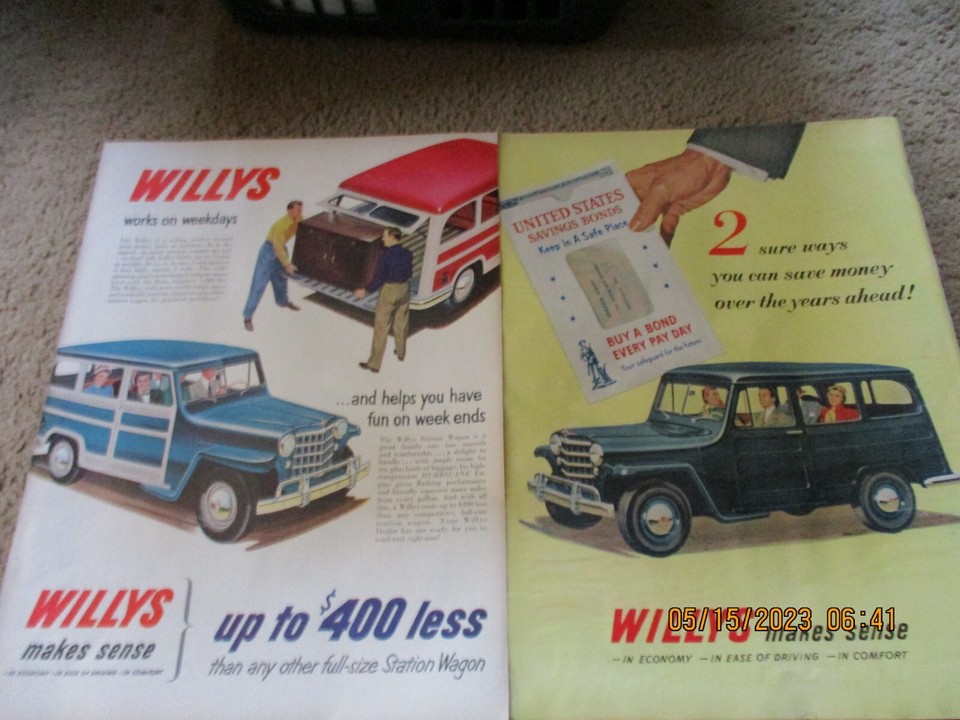 1951 WILLYS Station Wagon Car Ads: Lot of 4 Originals Hurricane Engine ...