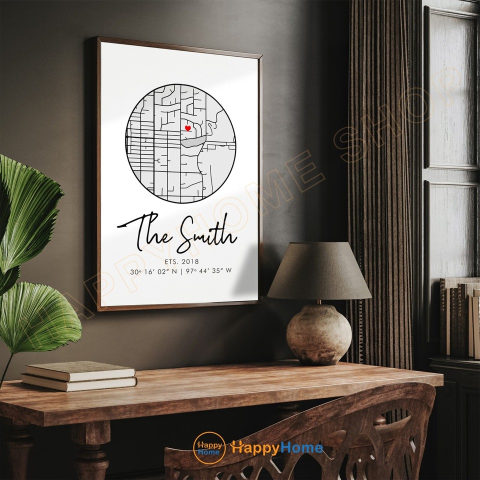 Personalized Map GPS Coordinates Sign Custom Home Address Map Room ...