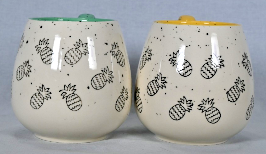 Set of (2) Meritage Pineapple Coffee Mugs White & Black Speckled Green ...