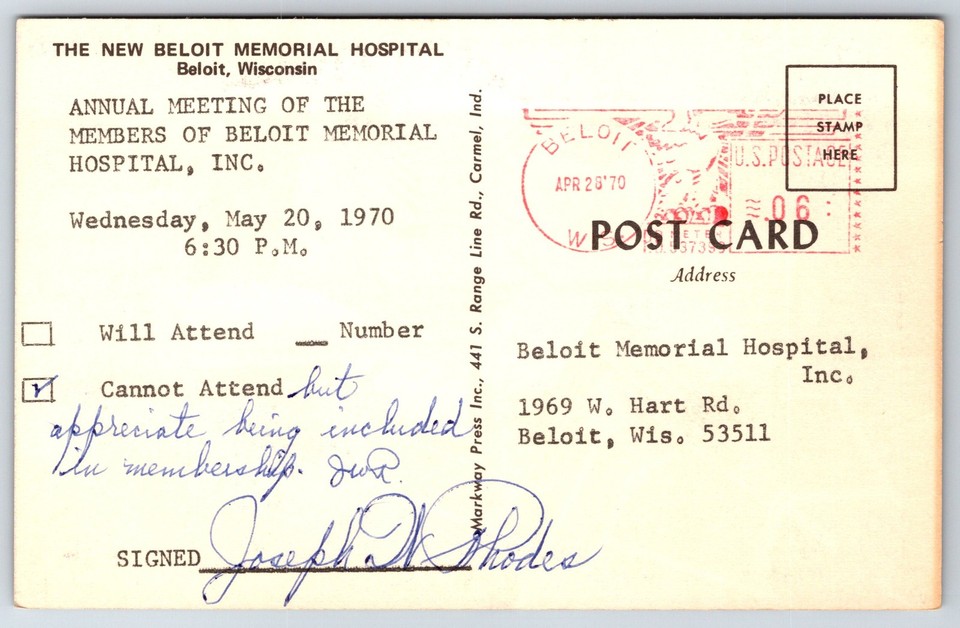 Beloit Wisconsin~New Beloit Memorial Hospital~Annual Meeting~1970 ...
