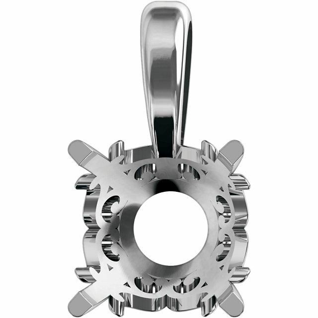 14K White Gold Round Pendant Setting Classic Scroll Style Pendant Mount ...