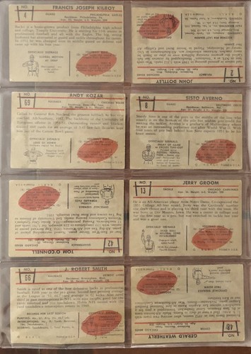 Lot of 8 Cards, 1953 Bowman Football. Andy Kozar RC, Tom O'Connell RC ...
