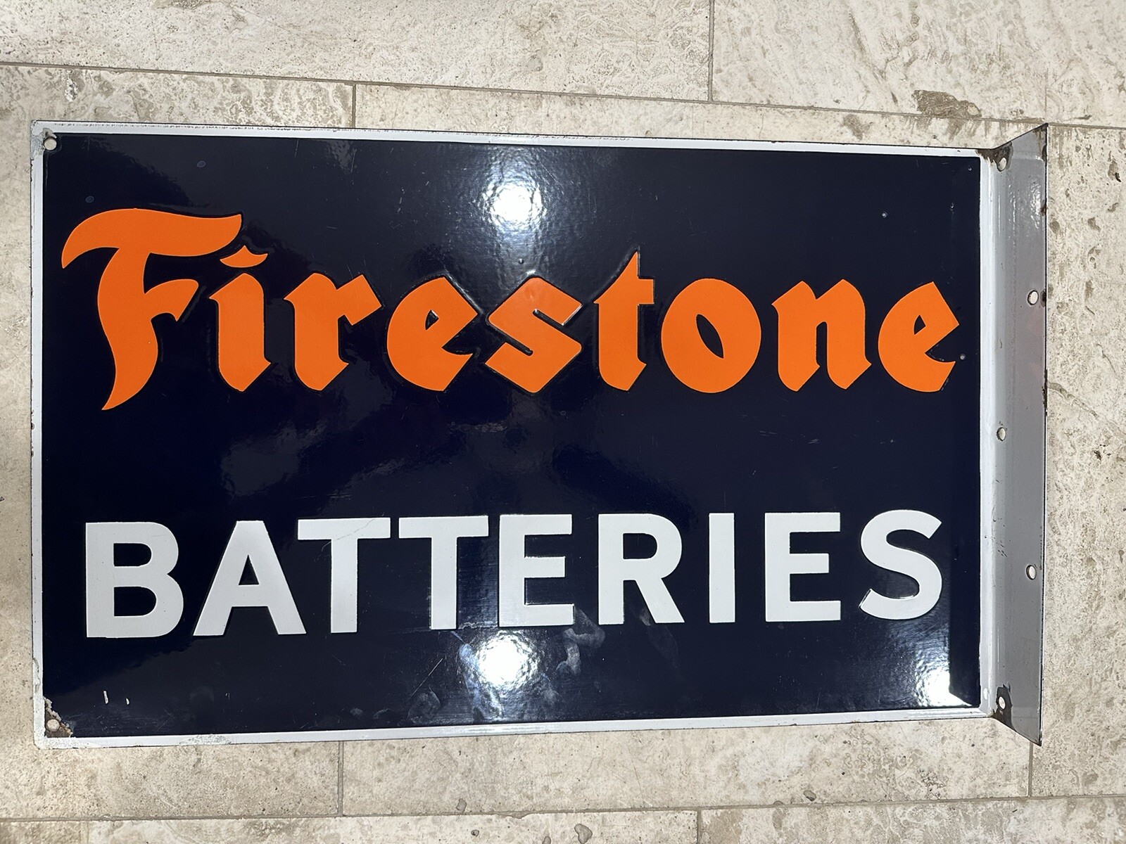 Vintage FIRESTONE BATTERIES PORCELAIN FLANGE SIGN Original Tire AC Rare ...