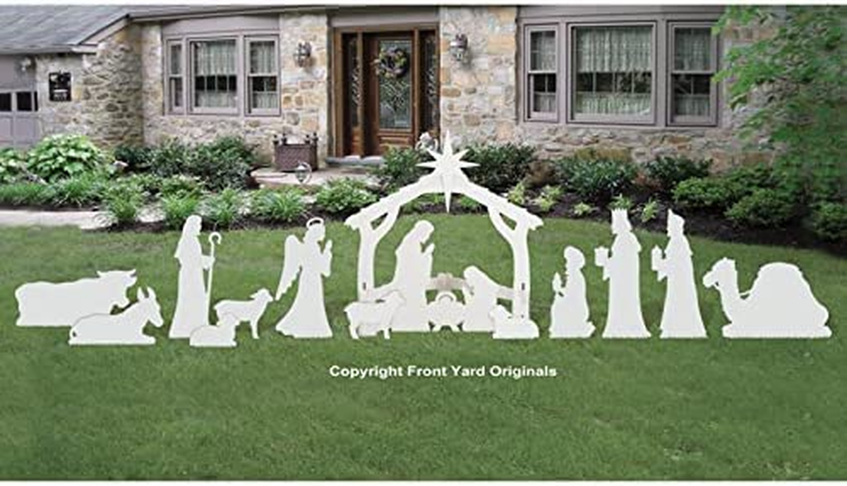 White Wood Nativity Scene Silhouette Pre Lit 2D Nativity Scene,