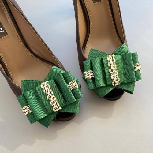 Unique Black Shoe Clips with Handmade Ribbon and Bow for Wedding ...
