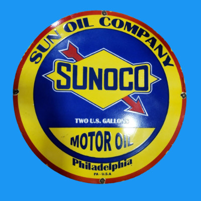 Porcelain Sunoco Motor Oil Enamel Sign Size 30x30 Inches Double Sided ...