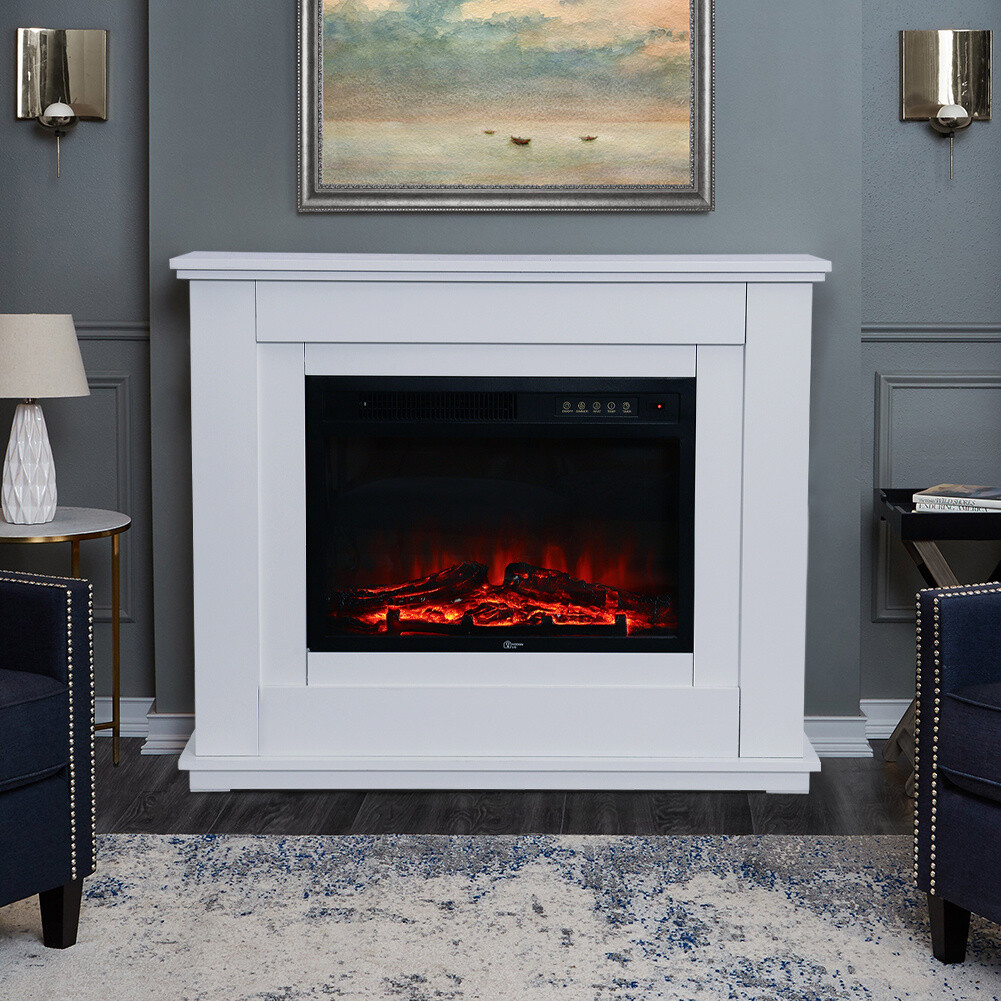 Free Standing Electric Fire Suite 30" Fireplace and White Surround LED ...