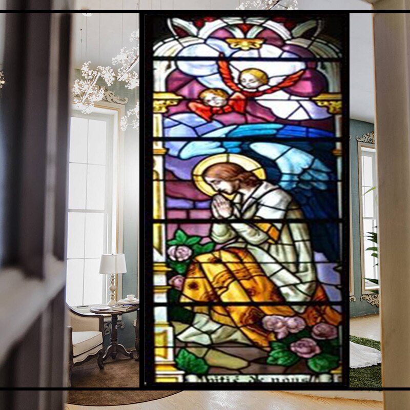 Retro Church Window Film Privacy Self-adhesive Glass Sticker Chapel ...