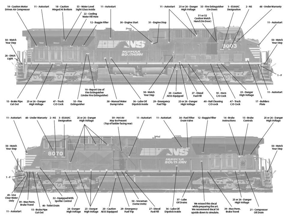 N176 - Norfolk Southern GE ES44AC DECALS - ShellScale Decals | eBay